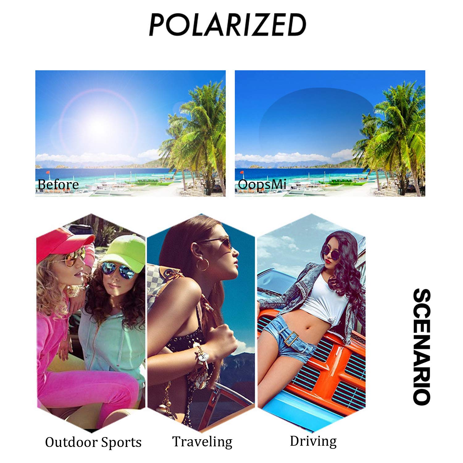 OopsMi Polarized Clip-on Sunglasses 4 PACK Rimless Anti-Glare UV Protection For Prescription Glasses (Black+Blue+Orange+Night Vision)
