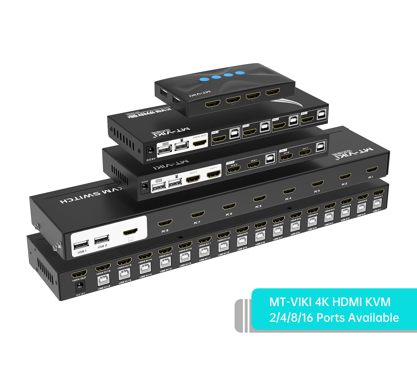 MT-VIKI 4K 16 Port KVM Switch HDMI, 4K@30Hz Rack Mount KVM Console w/16 Cables + 4 USB 2.0 Devices + IR Remote, Support EDID Storage, HDMI 1.4, HDCP 1.4 for 16 Computers/Servers, Fit 1U 19'' Rack