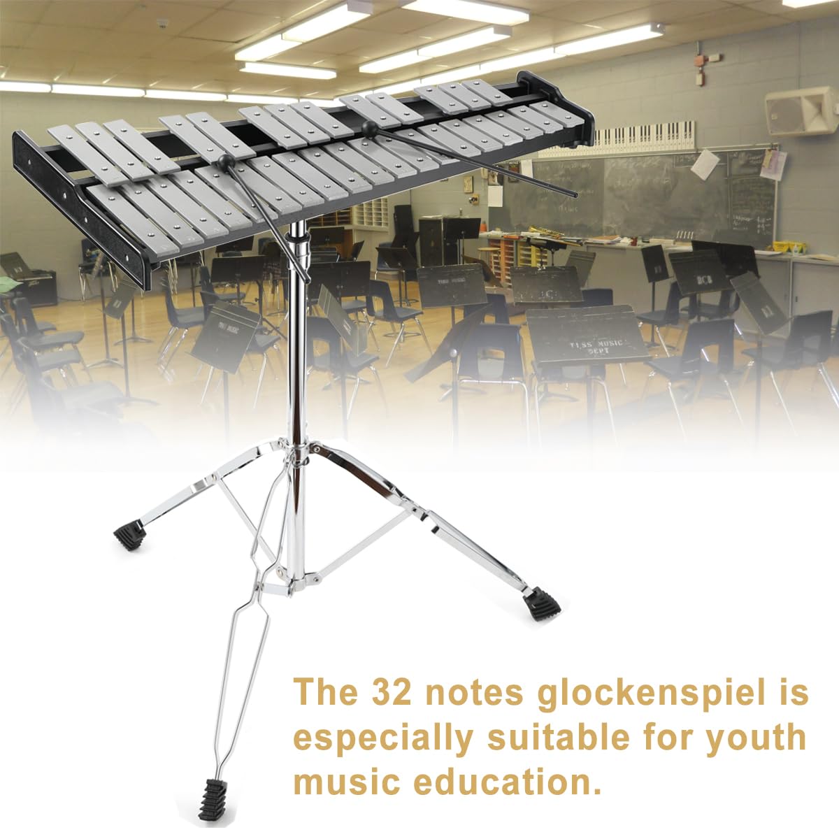Lfhelper 32 Notes Glockenspiel Percussion Bell Kit, Glockenspiel Xylophone Bell Kit, Glockenspiel with Case, Glockenspiel Instrument for Students with 2 Mallets, Stand and Carring Bag