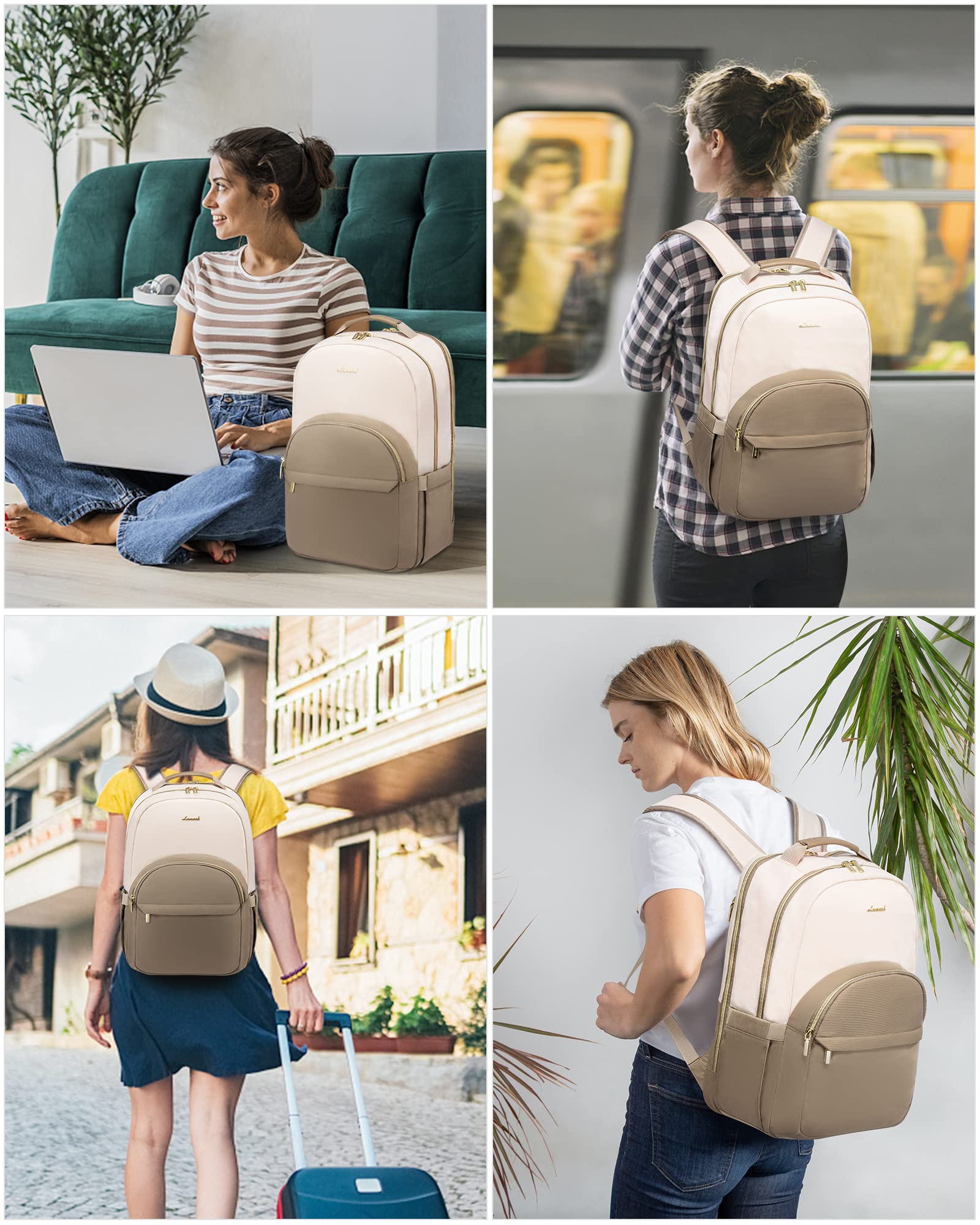 LOVEVOOK Laptop Backpack for Women, Travel Backpack Light Weight, Large Capacity Computer Backpack Purse for Work, Casual Daypack with USB Charging Hole(Pink,15.6 Inch)