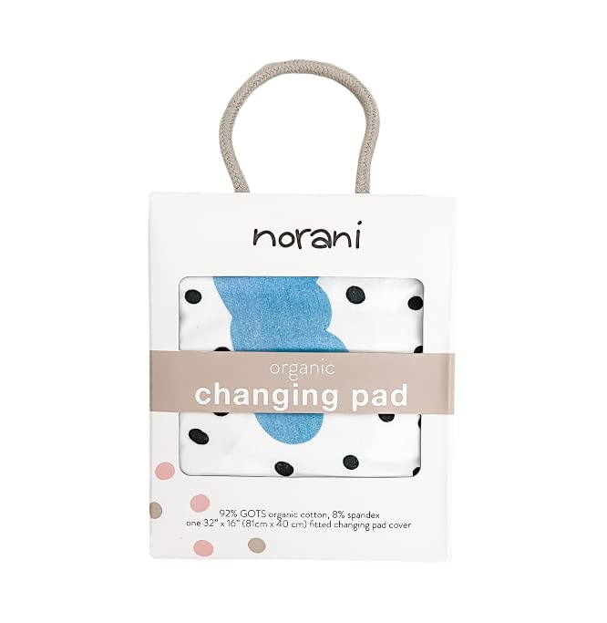 Norani Baby Changing Pad Cover | Softest Organic Cotton | Diaper Changing Pad Cover | Fitted | Infant and Toddler | Nursery | Happy Blue Clouds