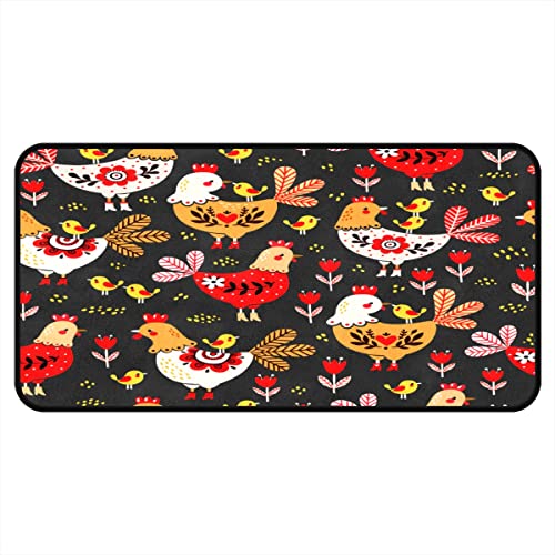 Kitchen Floor Mats Colorful Rooster Chicken Floral Pattern Kitchen Area Rugs and Mats Non Skid Kitchen Mat Entryway Door Mats Washable for Kitchen Floor Home Office Sink Laundry 40x20 in