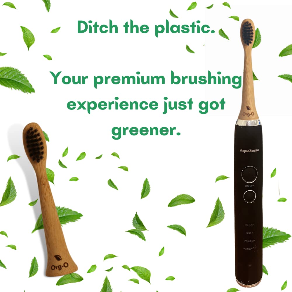 Org-O Bamboo Electric Toothbrush Heads | Biodegradable Eco-Friendly Soft Bristles | Charcoal Bristles | 100% Plant-Based Replacement Heads | Compatible with Phillips, Aquasonic, and Ordo Sonic 4-Pack