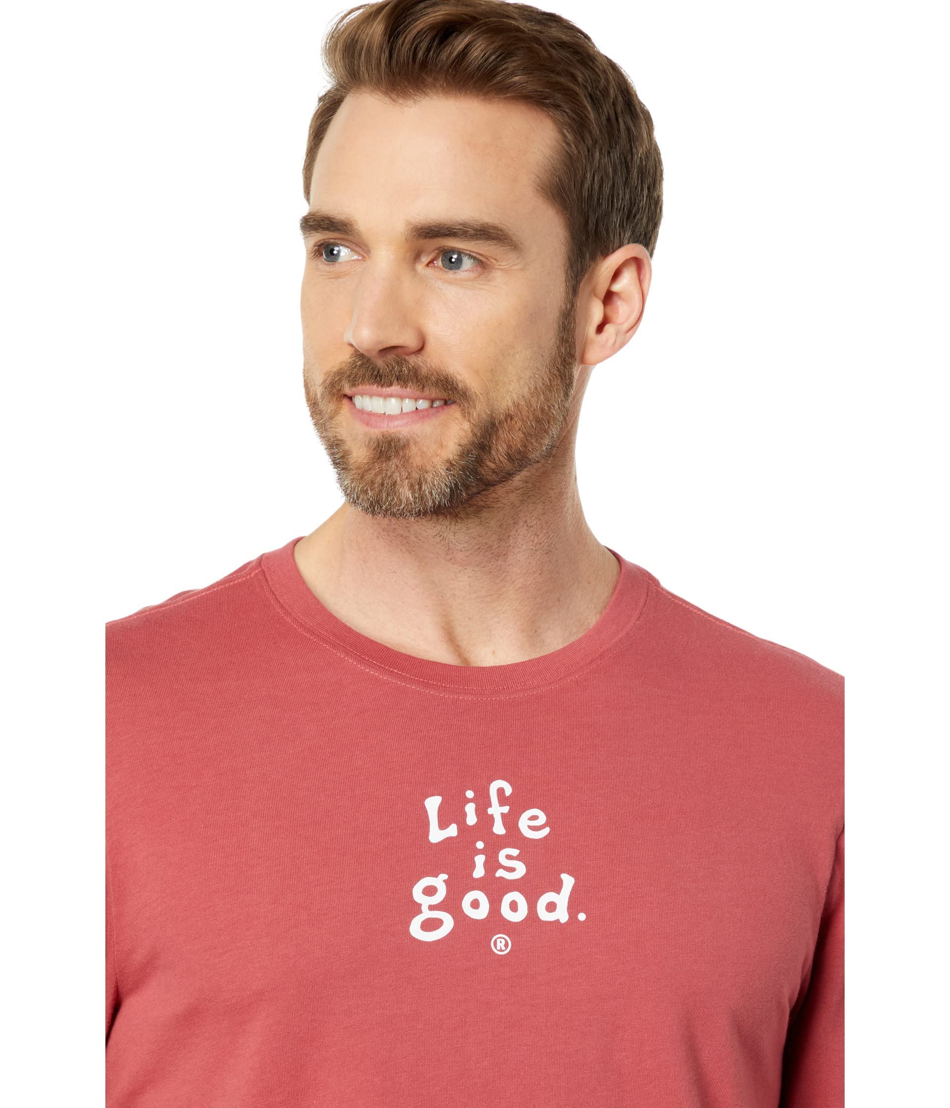 Life is Good LIG Vintage Wordmark Stacked Long Sleeve Crusher™ Tee Faded Red XL