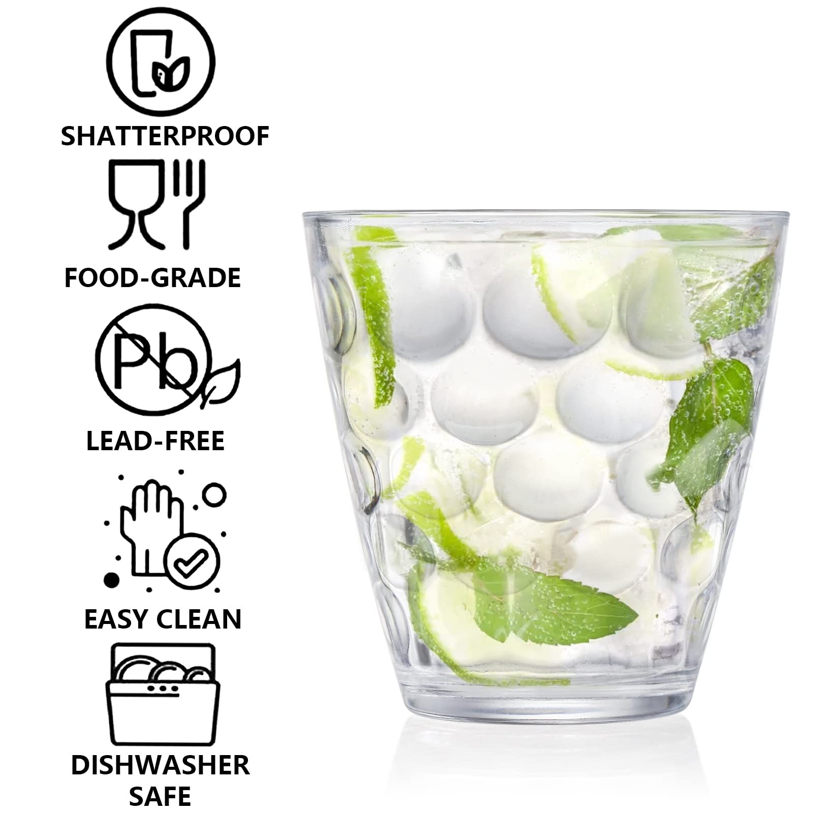 Hiceeden Set of 9 Plastic Tumblers Drinking Glasses, 9.5 Oz Unbreakable Clear Water Cups, Reusable Drinking Cups Wine Glasses for Juice, Beverages, Drinks, BPA Free, Stackable, Dishwasher Safe