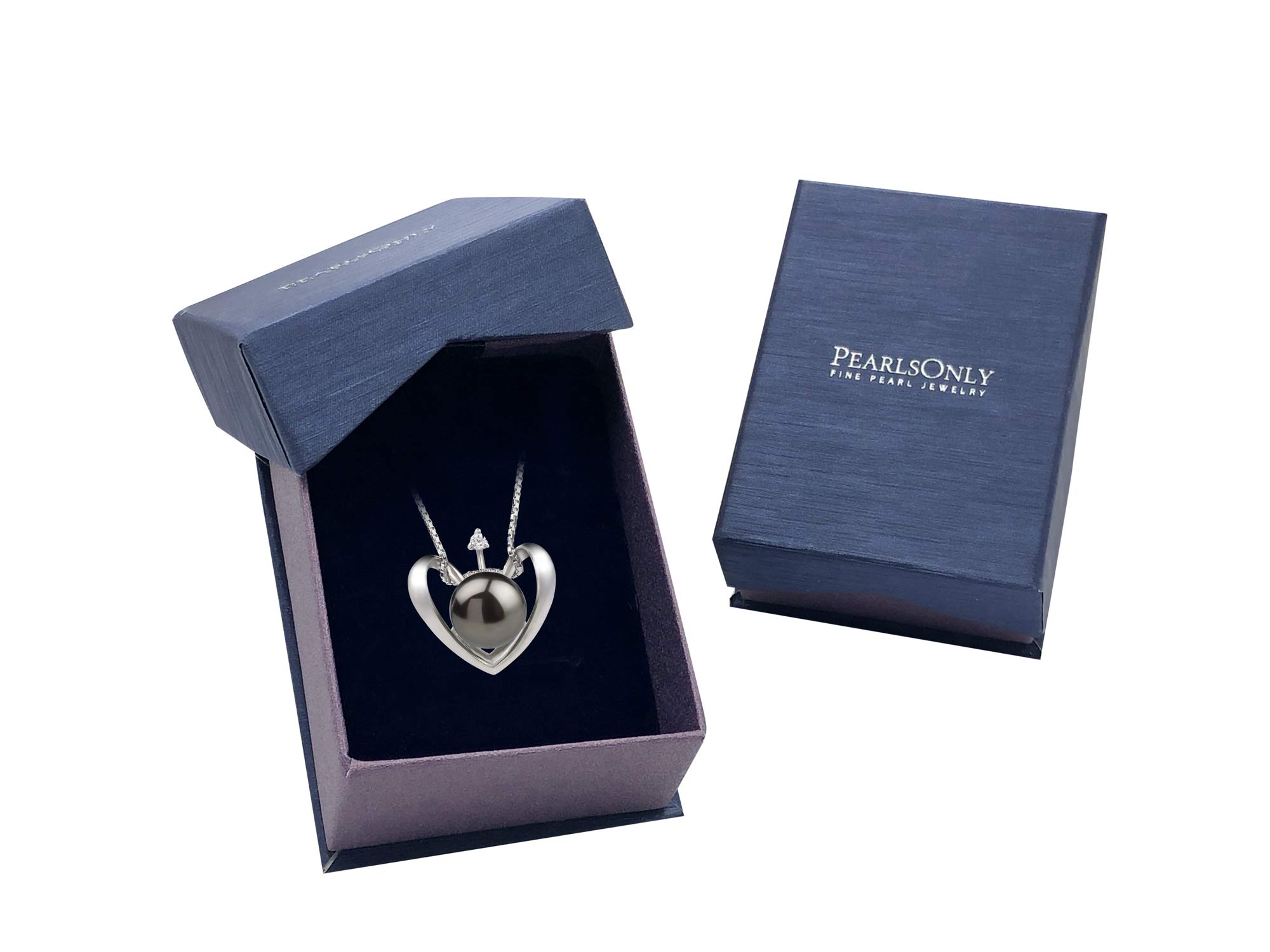 Heart Black 9-10mm AA Quality Freshwater 925 Sterling Silver Cultured Pearl Pendant For Women