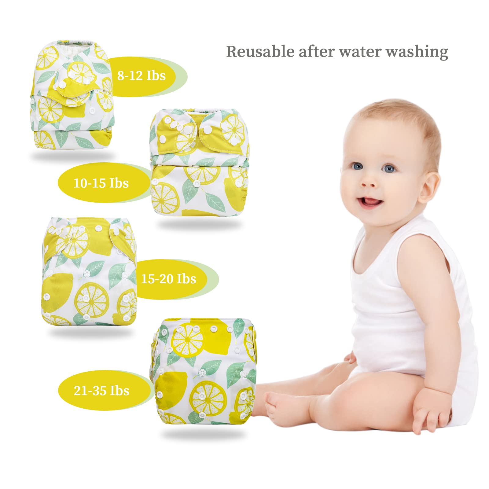 OOPIEZ Reusable Cloth Pocket Diapers for Babies Toddlers One Size Adjustable Washable Newborn Cloth Diaper Covers 6 Pack with 12 Microfiber Inserts for Baby Boy and Girl