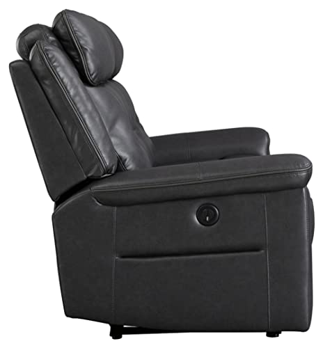 Signature Design by Ashley McAdoo Contemporary Faux Leather Tufted Reclining Power Sofa, Black