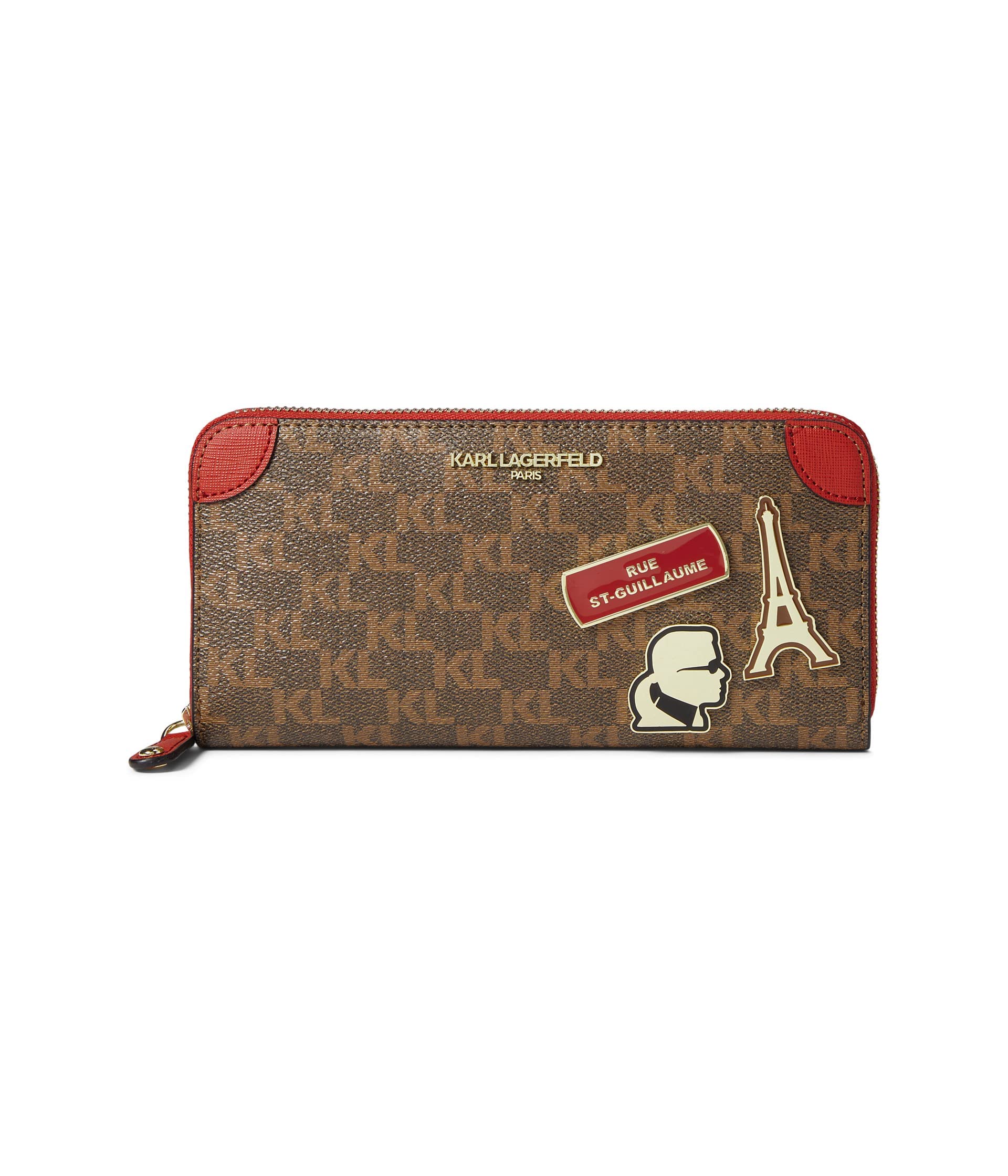KARL LAGERFELD Paris Zip Around Wallet Brown/Red One Size