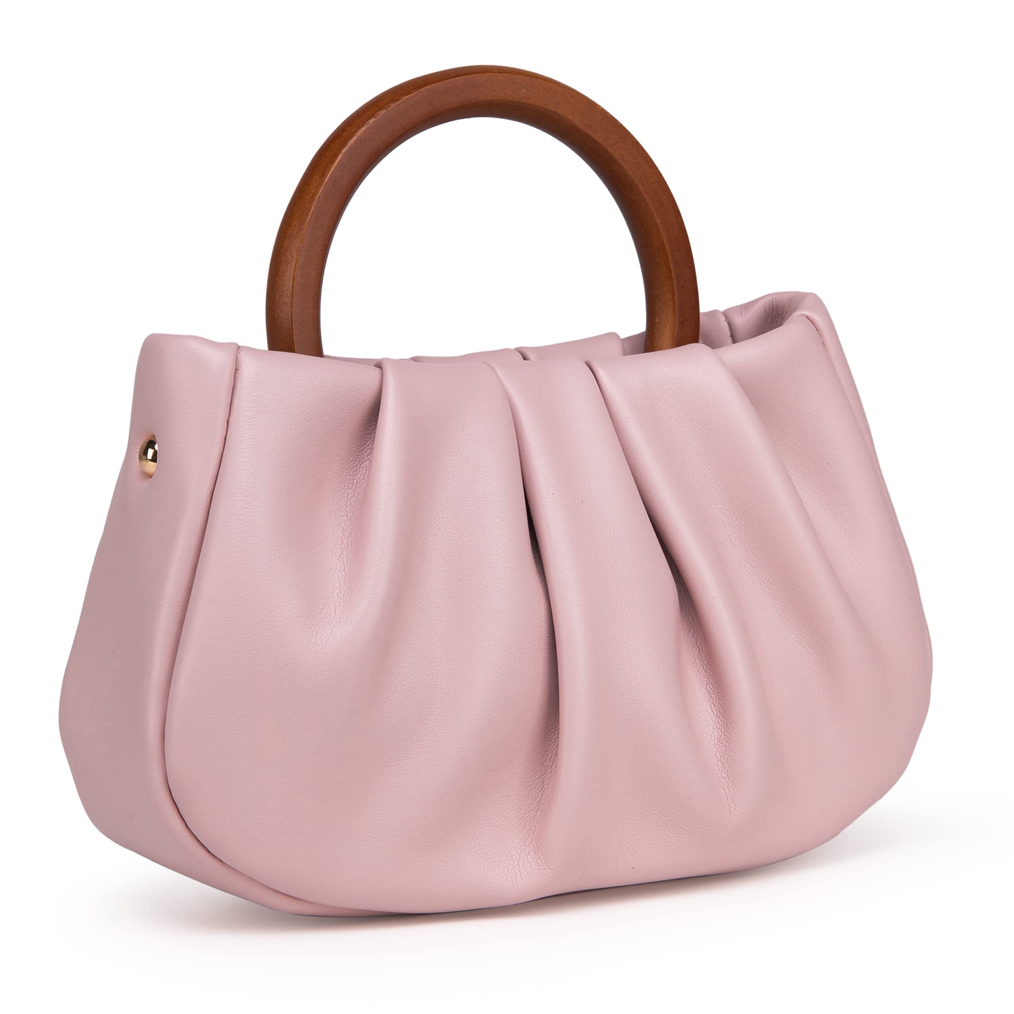 Milan Chiva Clutch Purses for Women Small Handbags Dumpling Mini Cloud Bag with Wooden Handle MC-1007TQ