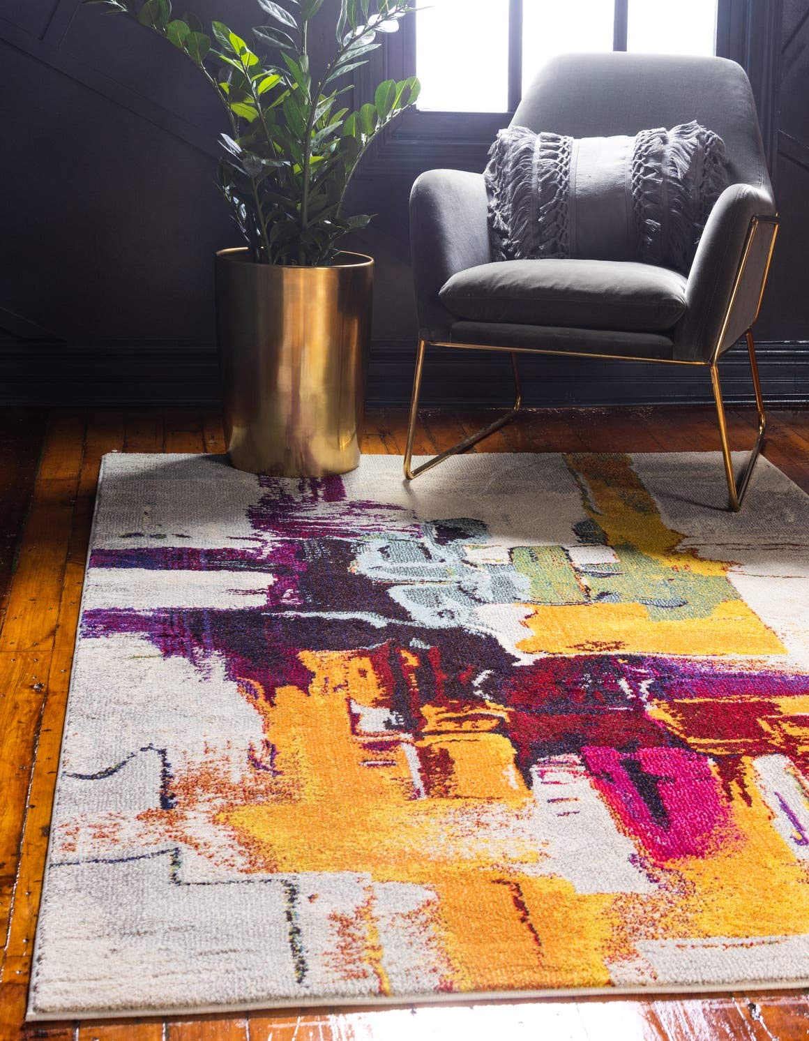 Unique Loom Estrella Collection Bright Colors, Geometric, Abstract, Modern Area Rug, 9 ft x 12 ft, Beige/Yellow