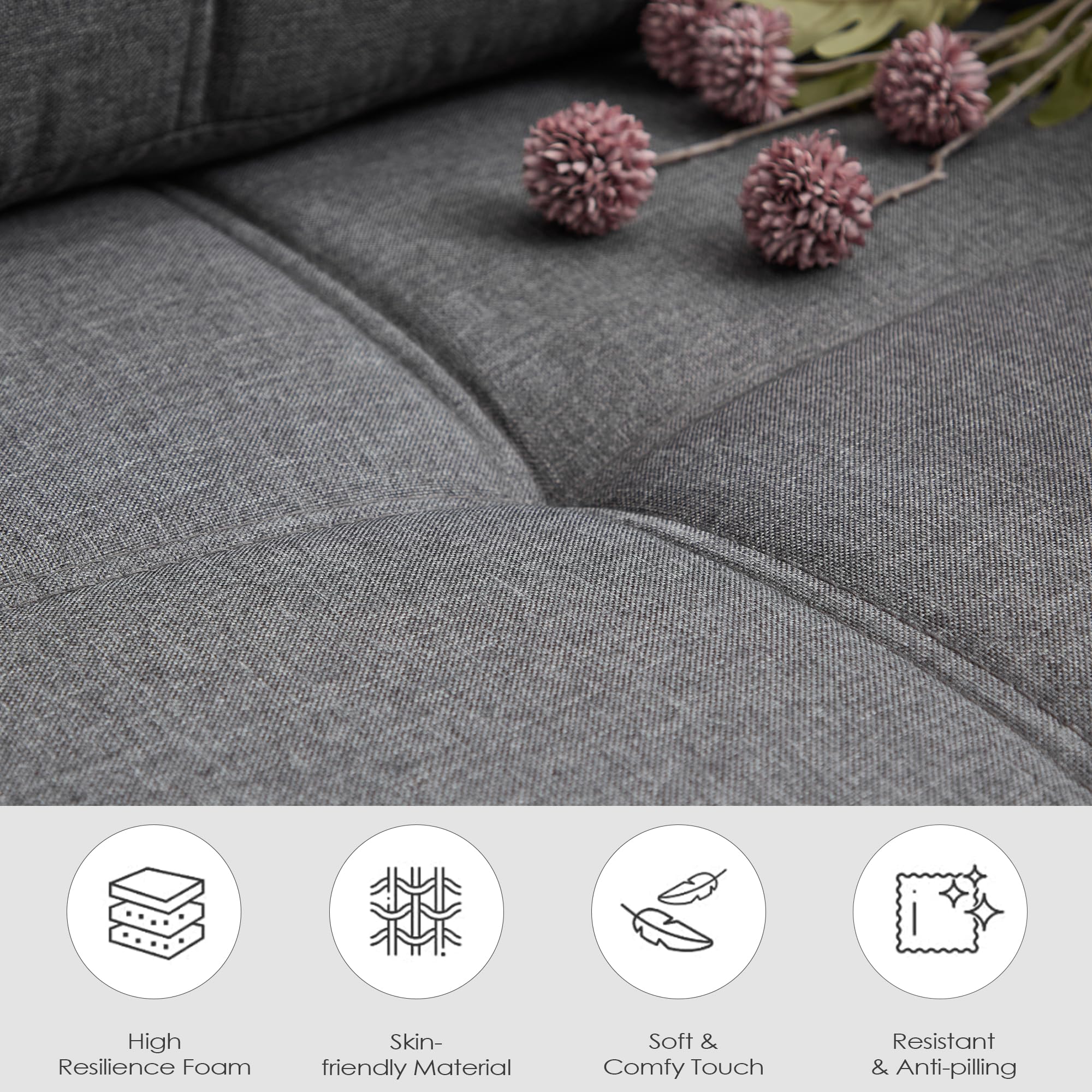 TYBOATLE 88" W Modern 3 Seater Sofa Couch, Fabric Linen Deep Seat Mid Century Couches w/ 2 USB Charging Ports and Upholstered Cushions, Comfy Sofas for Living Room, Bedroom, Apartment (Dark Gray)
