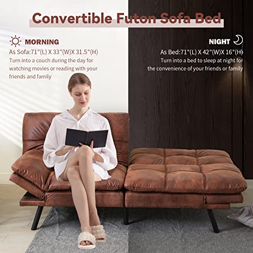 Opoiar, Memory Foam Loveseat, Modern Sleeper Couch Futon Sofa Bed, 71"X33"X31.5", Brown