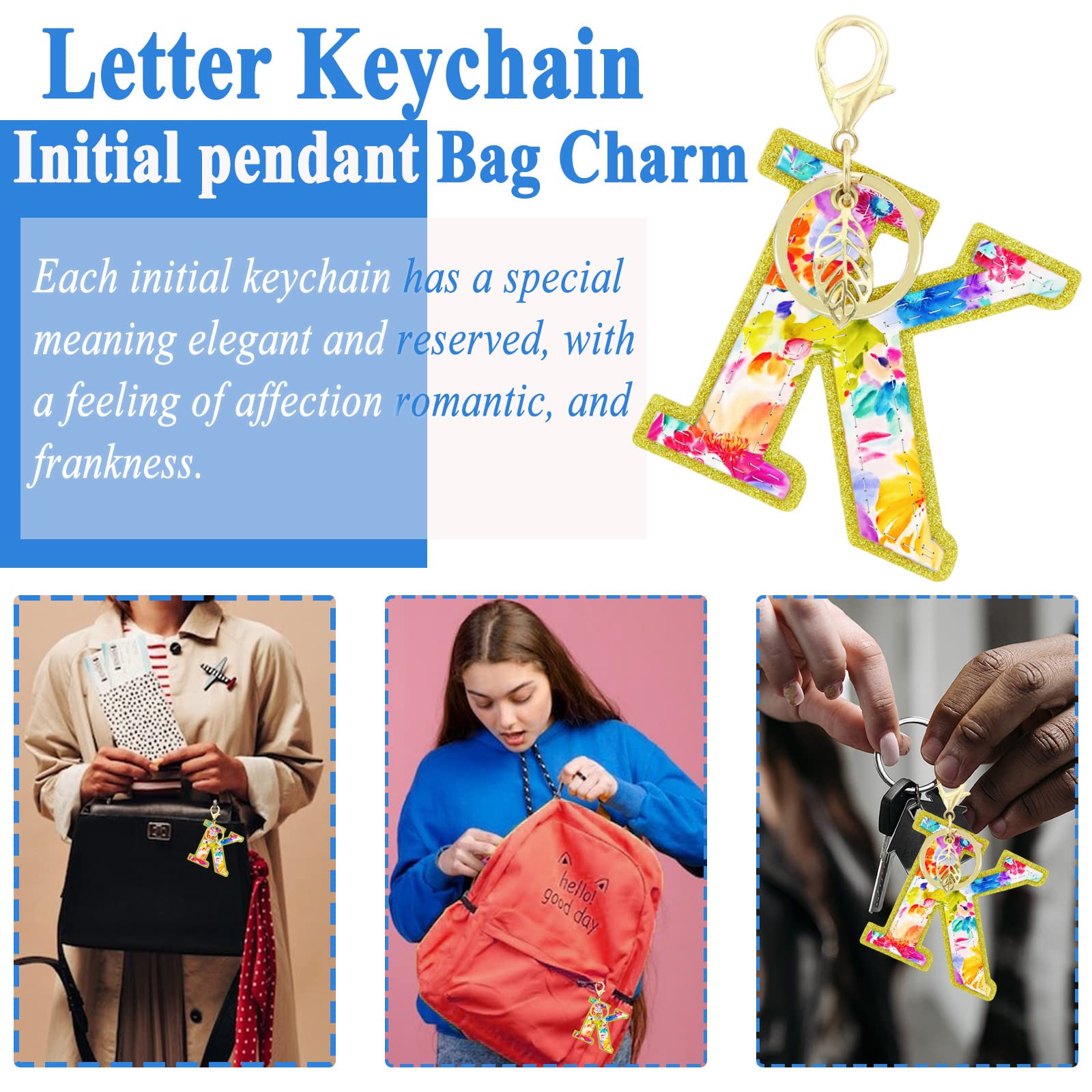 Melissazuly Trendy Alphabet Initial Keychain for Women, Stylish Letter Keychain Handbag Charm