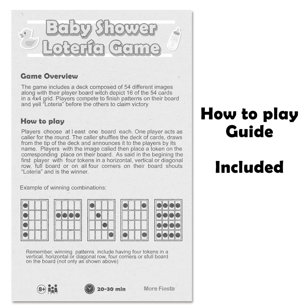 More Fiesta Baby Shower Bingo Game in English for 30 Players