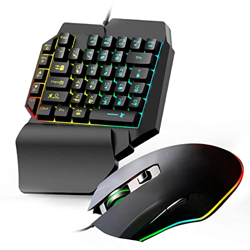 One Handed Keyboard Mouse Combo, 39 Keys Gaming Keyboard Ergonomic Design, 4 Level DPI Adjustable Mouse, RGB Color Backlit USB Keyboard Mouse Set for Work, Game