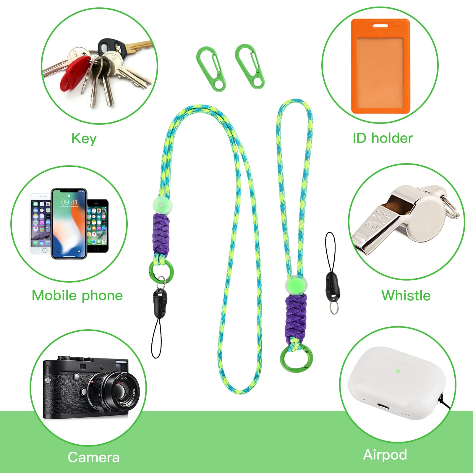 OOTSR 2PCS Green Universal Bluetooth Earphones Lanyard Hand Strap Universal Phone Cord Wrist Strap String Compatible with Wallet, Phone Cases, USB Flash Drives