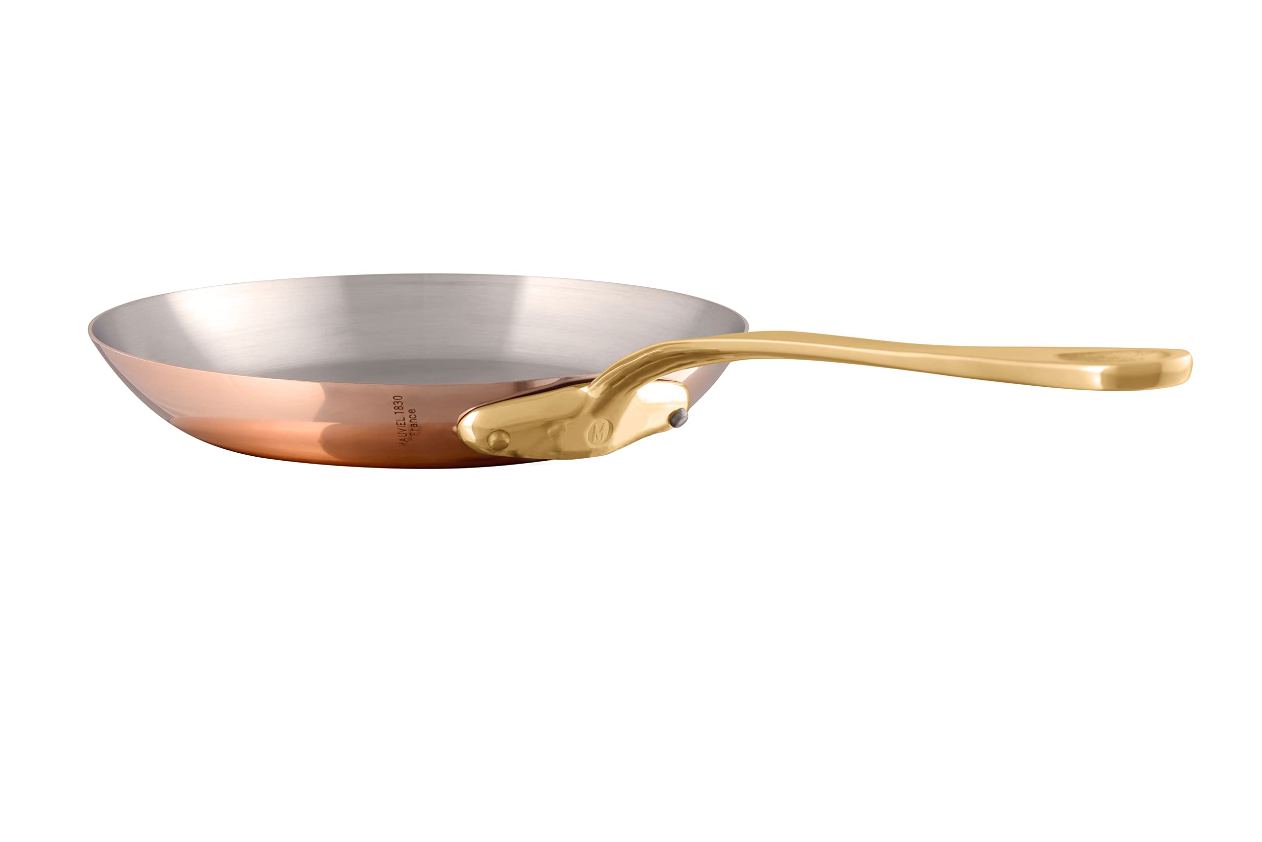 Mauviel M'200 B 2mm Polished Copper & Stainless Steel 2-Piece Frying Pan Set With Brass Handles, Made In France