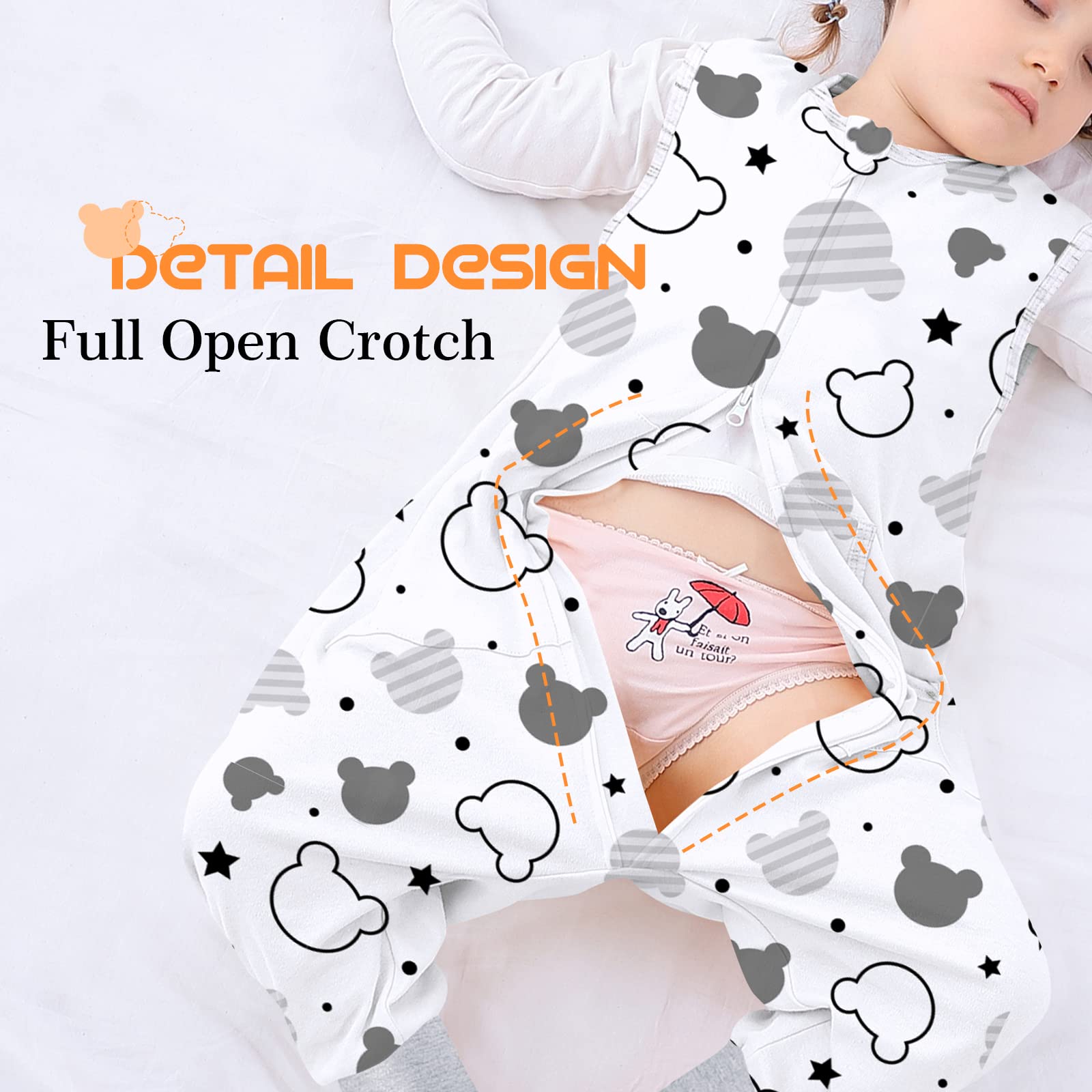 NOUJULOUN Toddler Sleeping Sack, Toddler Sleep Sack with Feet, Walker Sleep Sack, Sleep Sack with Legs,0.5Tog(Grey 2T-3T)