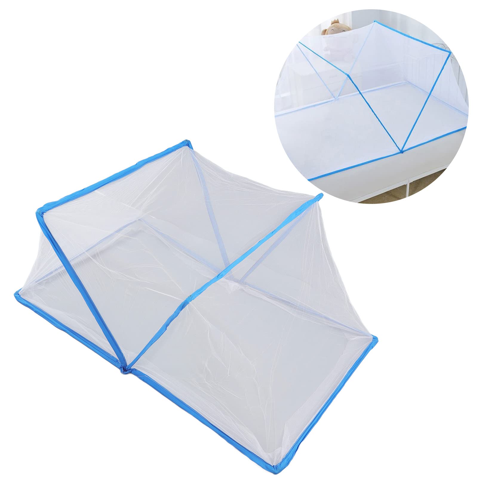 Pssopp Baby Bed Net, Foldable Summer Bedroom Net Tent for Baby Cots Cribs Cot Bed (Blue)