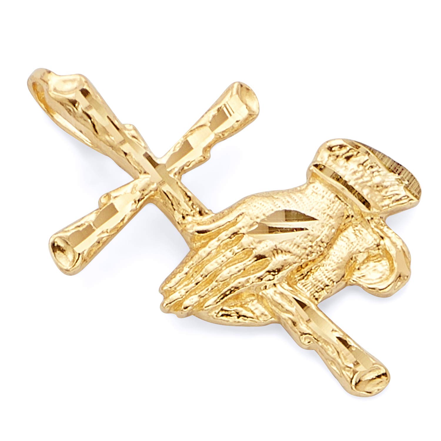 GoldenMine Fine Jewelry Collection 14k Yellow Gold Religious Praying Hand with Cross Pendant