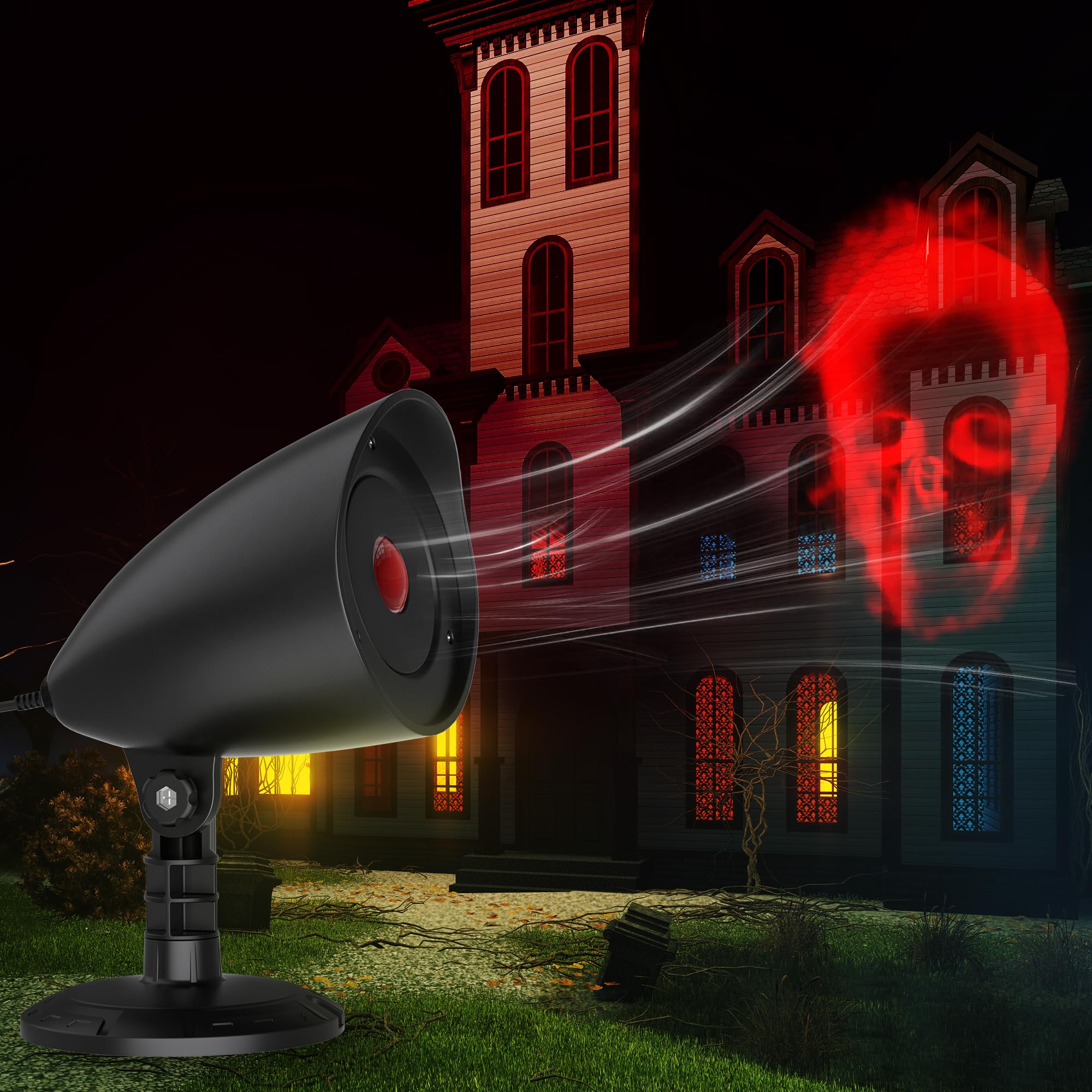 Halloween Projector Lights Outdoor GYLEFY Halloween Christmas Decorations Lights 3D Dynamic Skull Halloween Window Projector Waterproof Spooky Projector Lights Skeleton Scary Props Graveyard Indoor