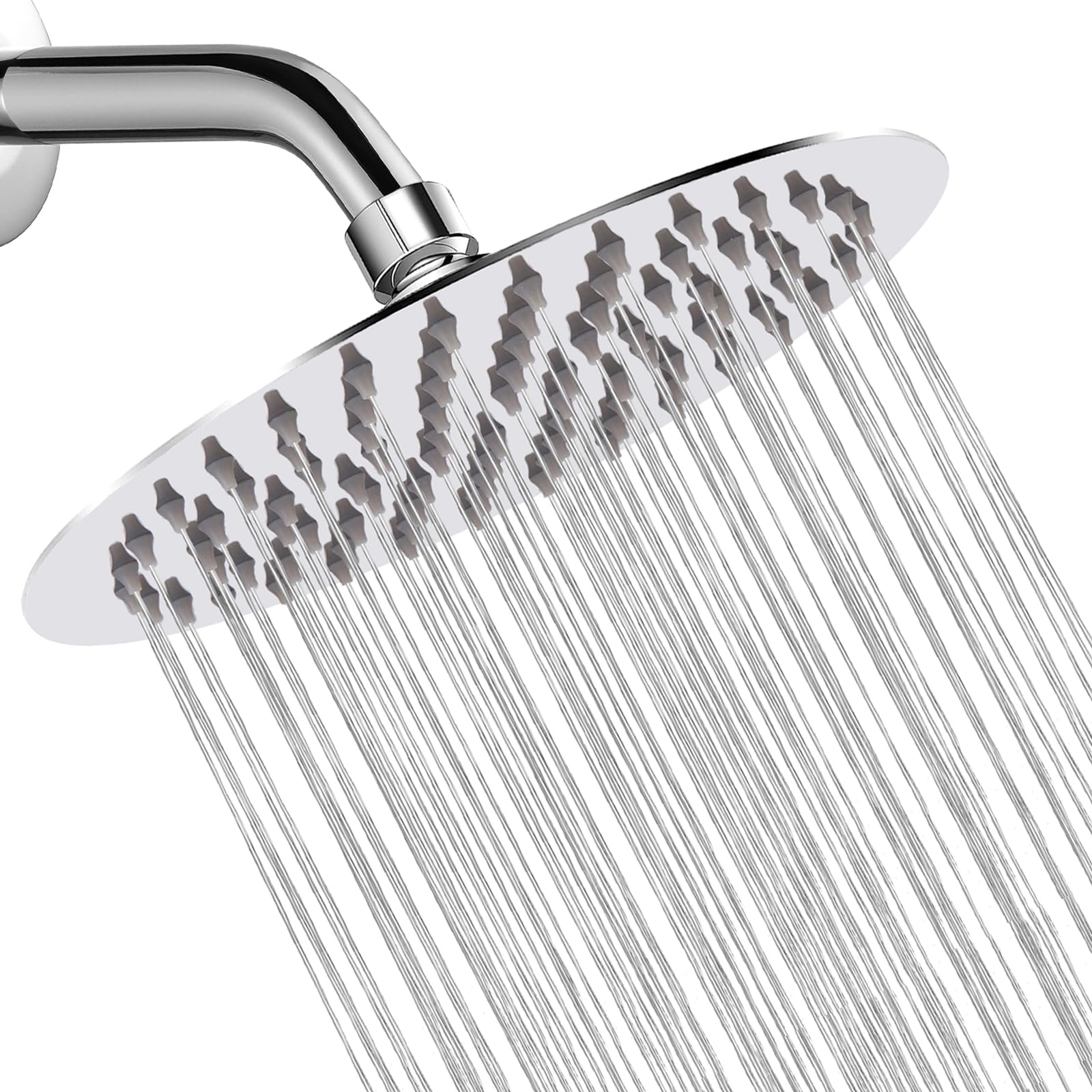 Katezon 8 Inch Rain Shower Head, Ultra-Thin Design, High Pressure Large Flow Stainless Steel Rainfall Shower Head, Waterfall Showerhead Universal Wall Ceiling Mount, California Certified (Chrome)