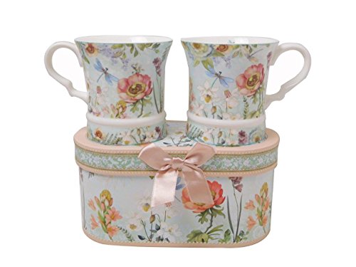 Lightahead® Elegent Bone China Unique Set Of Two Coffee Mugs 10 oz each cup set in attractive gift box elegant floral design