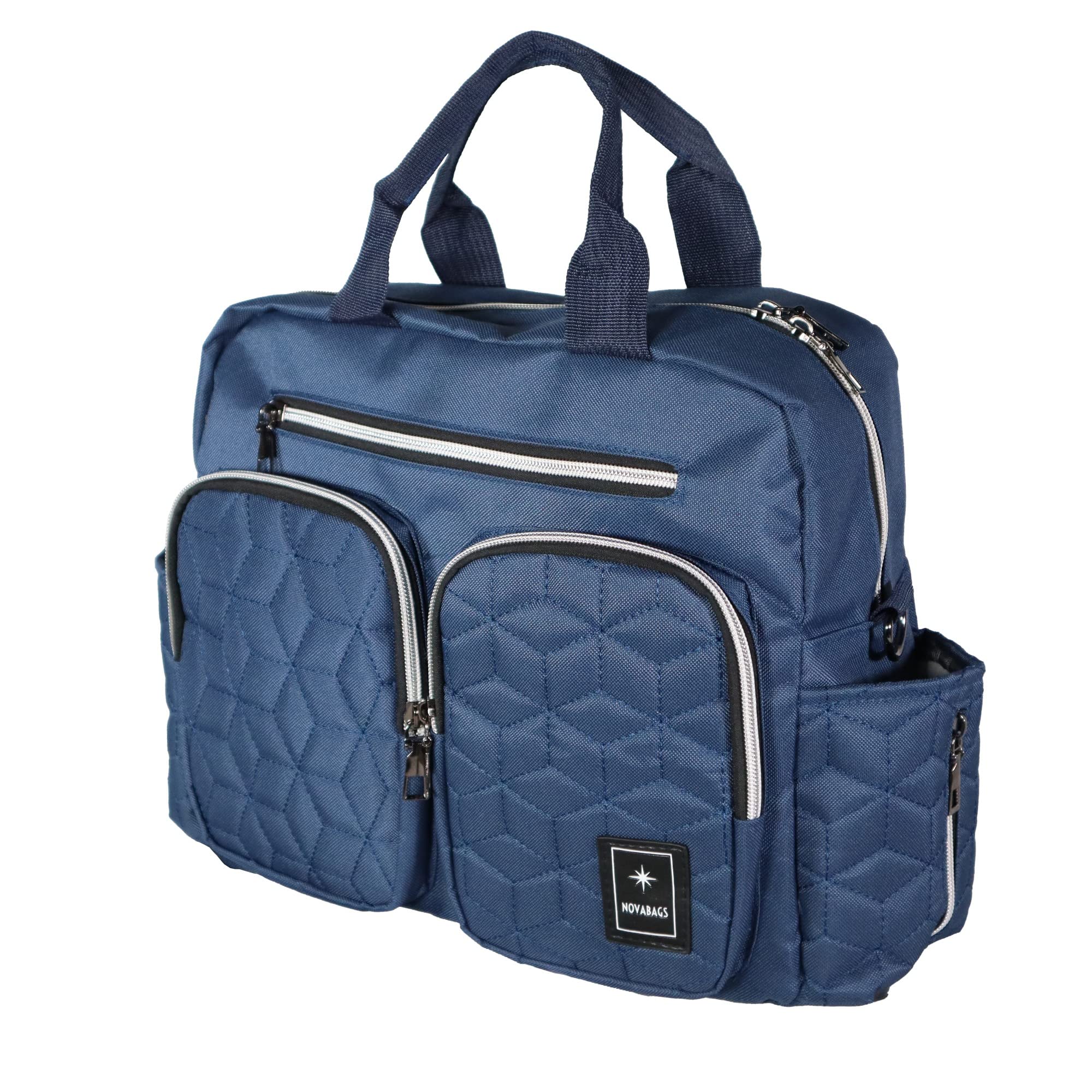 Novaa Bags Multifunction Travel Diaper Tote Bag with insulated Bottle Compartment with Shoulder Strap. (Navy Blue)
