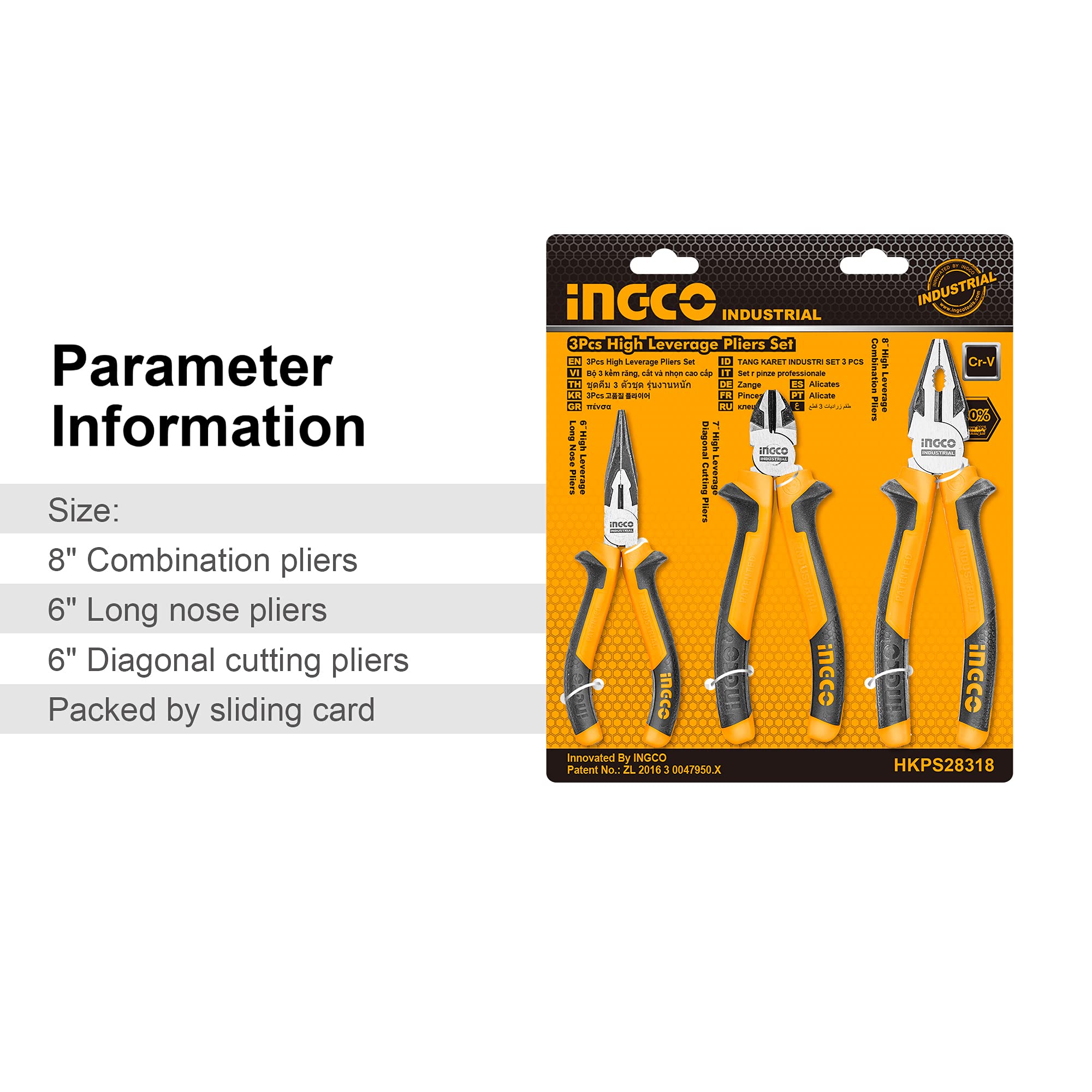 INGCO Pliers Tool Set, 3pcs Small Plier Set, 8 Inch Combination Pliers, 6 Inch Diagonal Cutting Pliers, 6 Inch Needle Nose Pliers HKPS28318