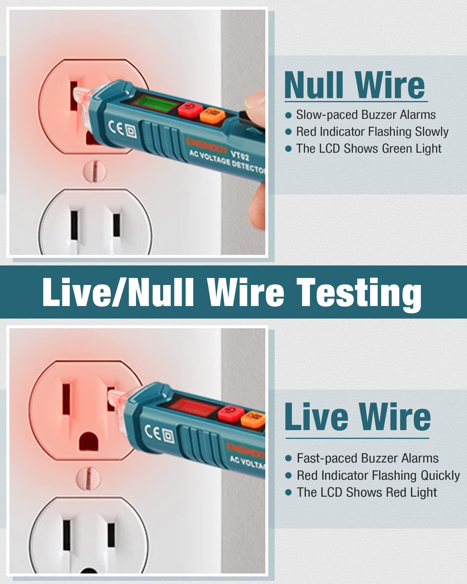 Non-Contact Voltage Tester, Dual Range Voltage Tester AC 12V-1000V/48V-1000V, ENGiNDOT Live/Null Wire Tester, Electrical Tester with LCD Display, Buzzer & Light Alarm, Breakpoint Test (Blue)