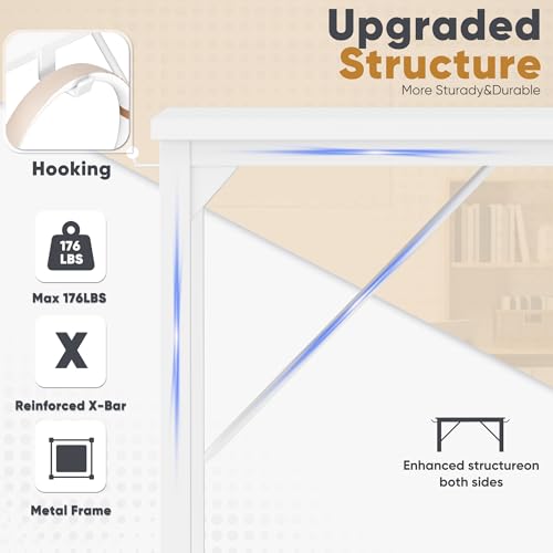 Shahoo Computer Desk 32 Inch Small Office Writing Work Study Kids Student Bedroom Wood Modern Simple Table with Storage Bag & Headphone Hooks, White
