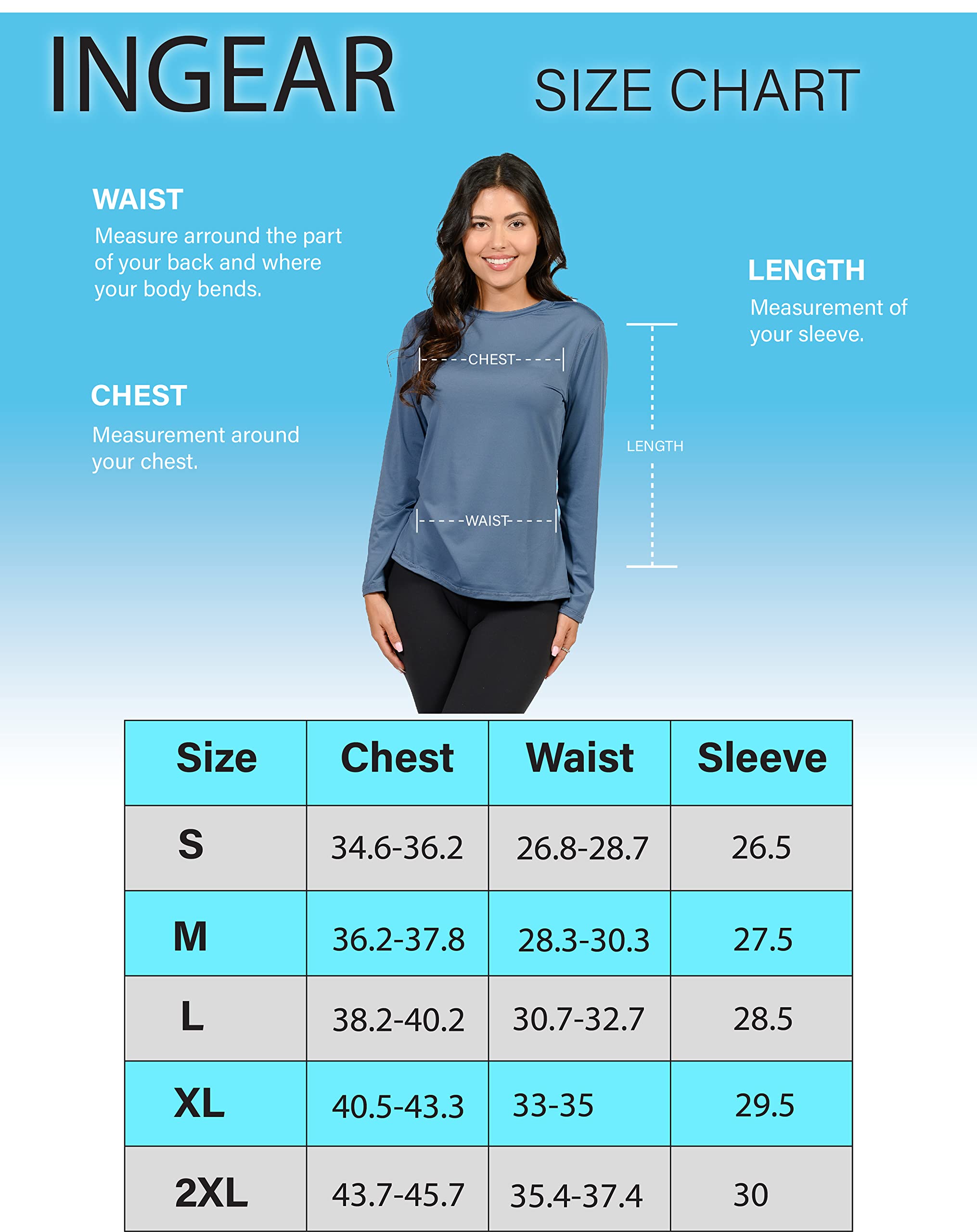 INGEAR Women's Long Sleeve Sun Protection Swim Shirt UV Womens Sun Shirts Rash Guard Black