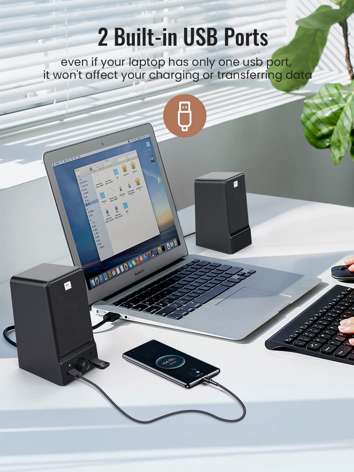 OROW USB Computer Speakers,Hi-Fi Stereo External Speakers for PC,16W Desktop Speaker,Built-in DSP Sound Chip, Deep Bass&Pure Vocal,Laptop Speakers with Headphone Jack(S203)