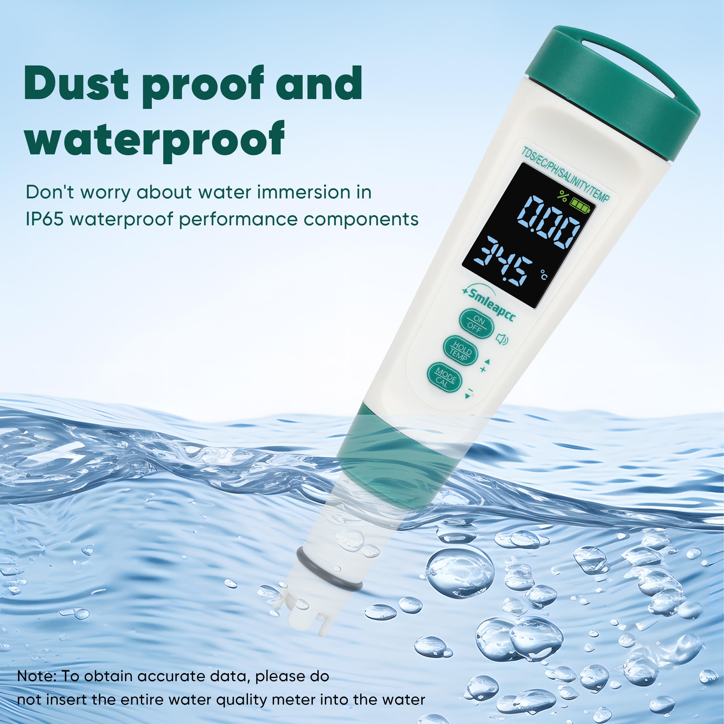 Smleapcc TDS Meter, 5 in 1 PH Meter,PH/TDS/EC/Salinity/Temp Meter for Water,High Accuracy Water Testing Kits for Drinking Water, Pools, Fish Tank, and Hydroponics,Rechargeable (White)