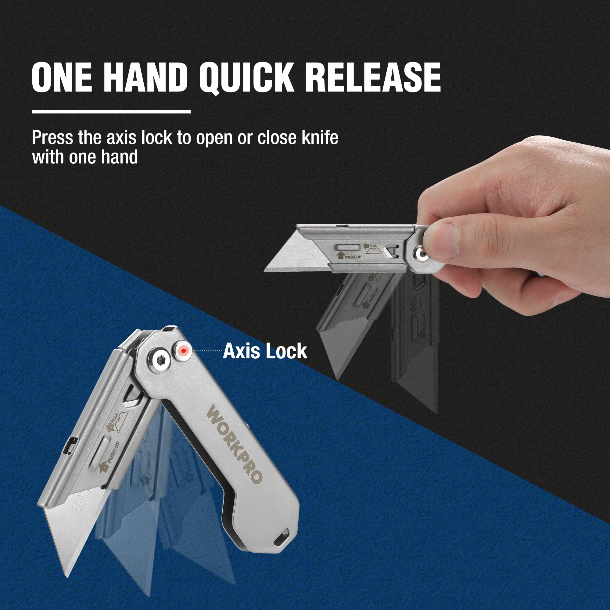 WORKPRO Folding Utility Knife, 3-Pack EDC Foldable Pocket Utility Knife Sets&WORKPRO 50-Pack Utility Knife Blades with Dispenser
