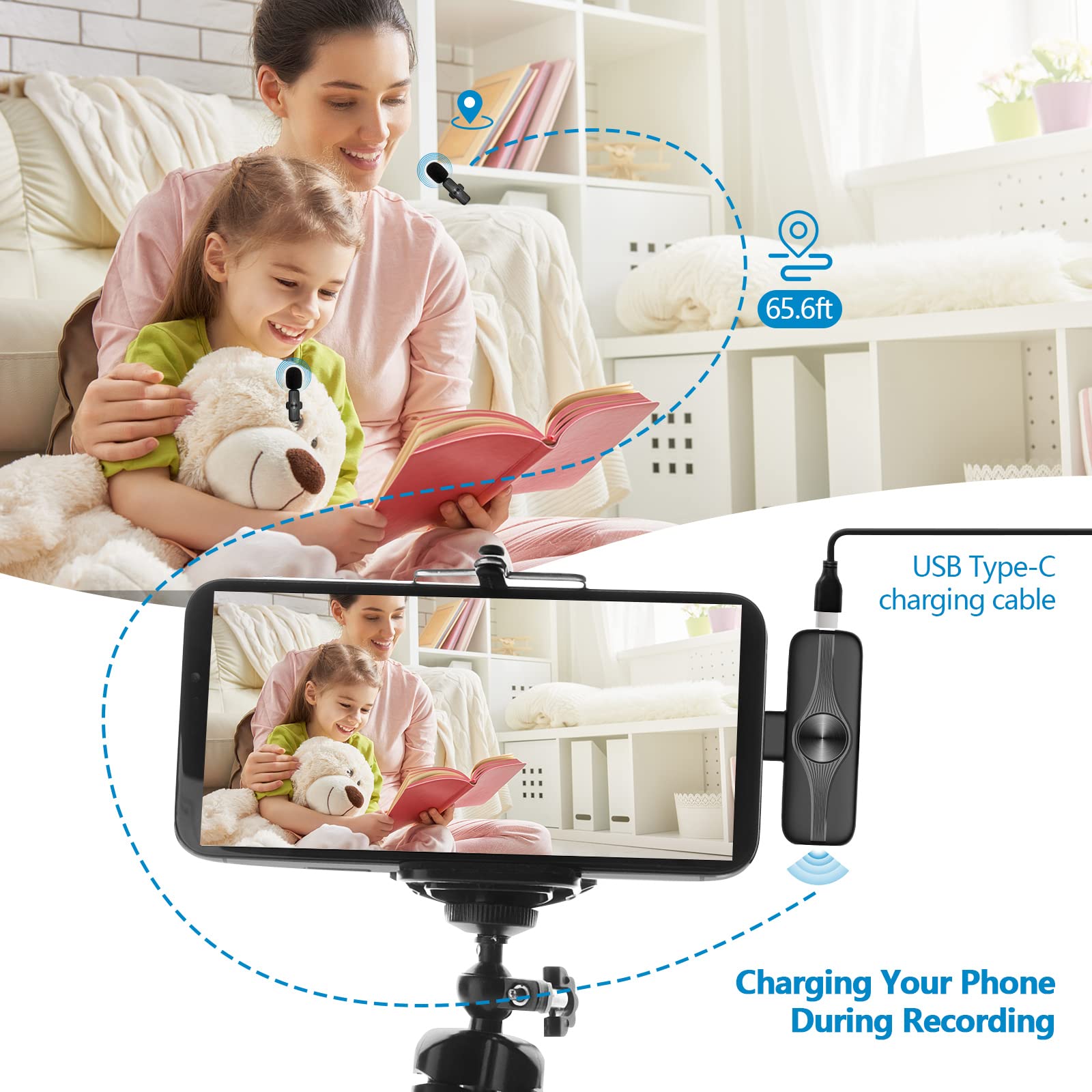 Lrfeng Wireless Lavalier Microphone for iPad Pro/Air, USB-C Wireless Lapel Microphone 2Pack for Android Phone Video Recording for YouTube Interview Vlog Livestream & Podcast