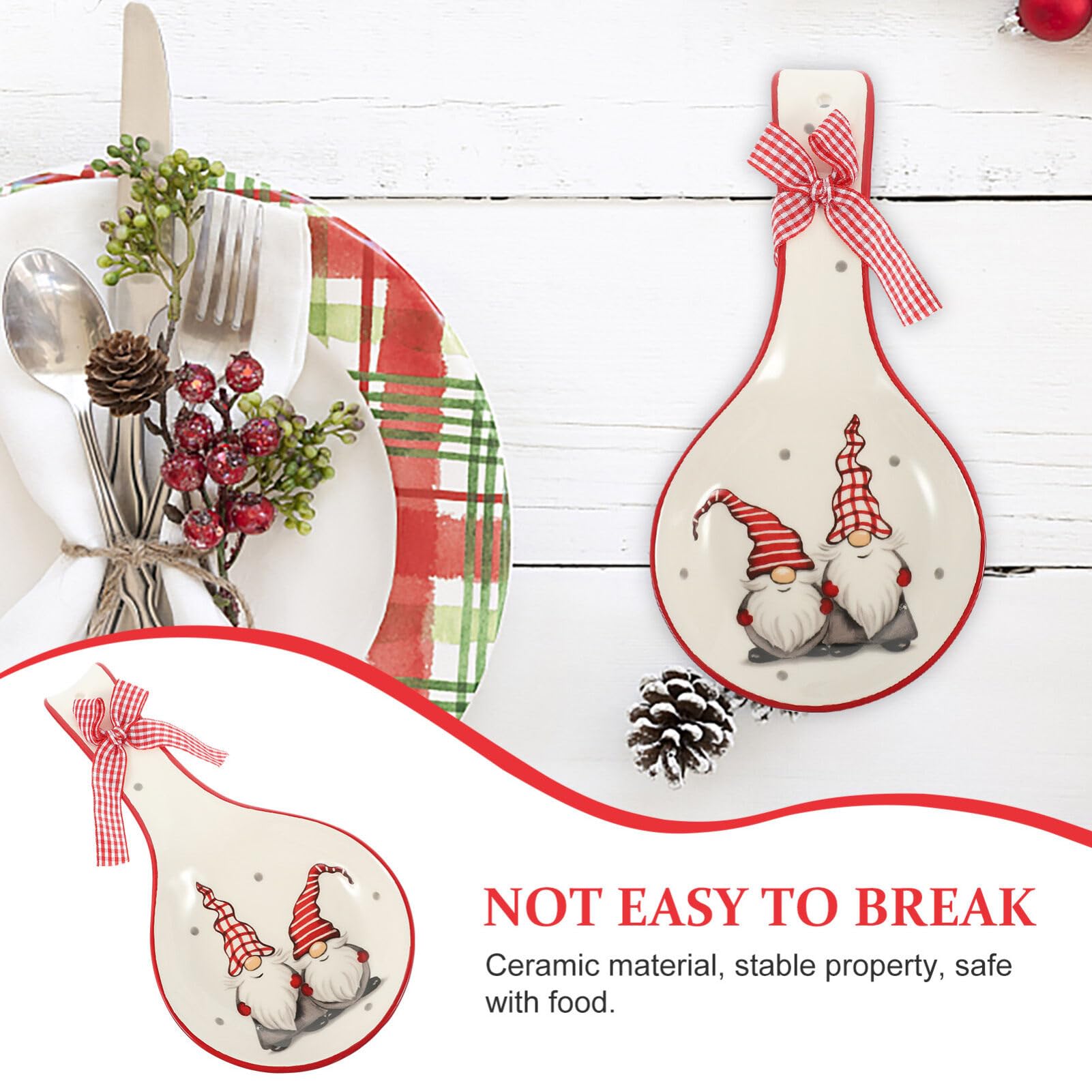 Luxshiny Ceramic Spoon Rest, Utensil Rest Spoon Rest For Stove Top, Cooking Spoon Holder With Decorative Bow Tie