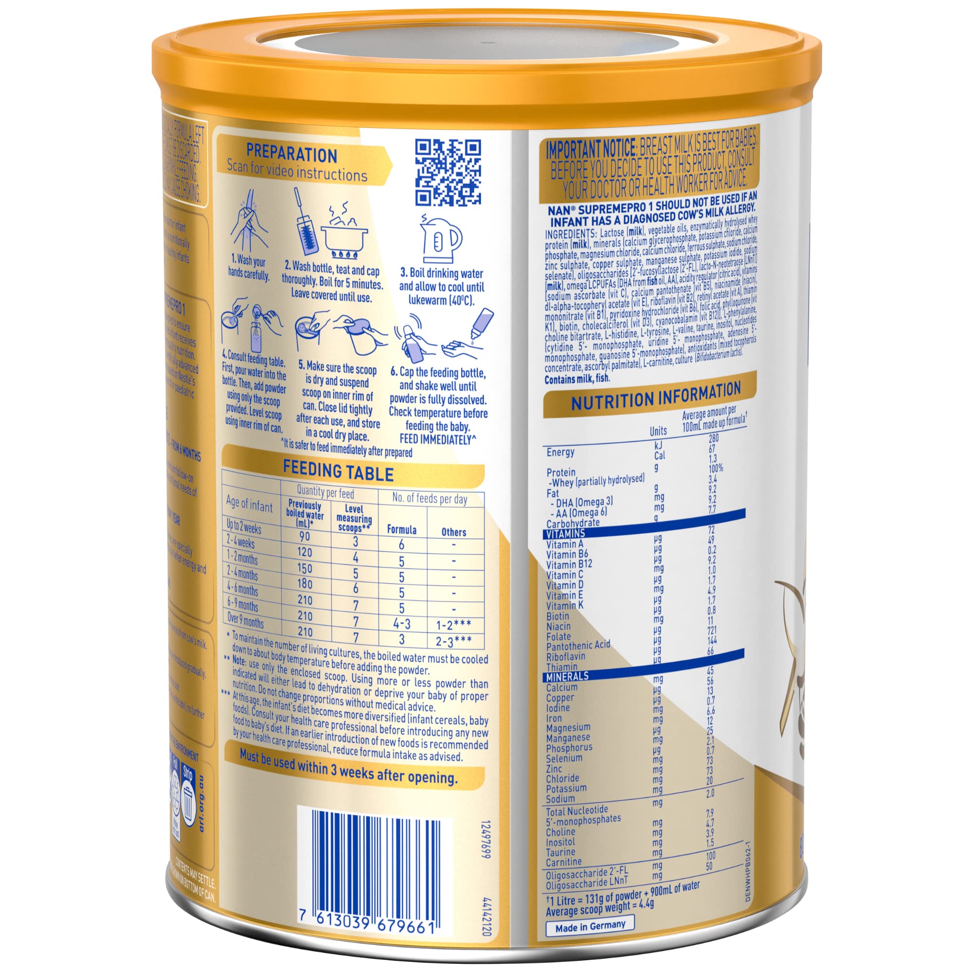 Nestlé NAN SUPREMEpro 1, Premium Baby Formula, Newborn to 12 Months – 800g