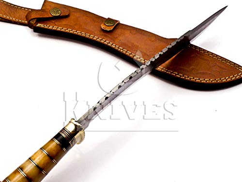 NoonKnives:16" totally custom Hand Made Damascus Steel Collectible kukri Knife Handle colour Camel Bone (orange)