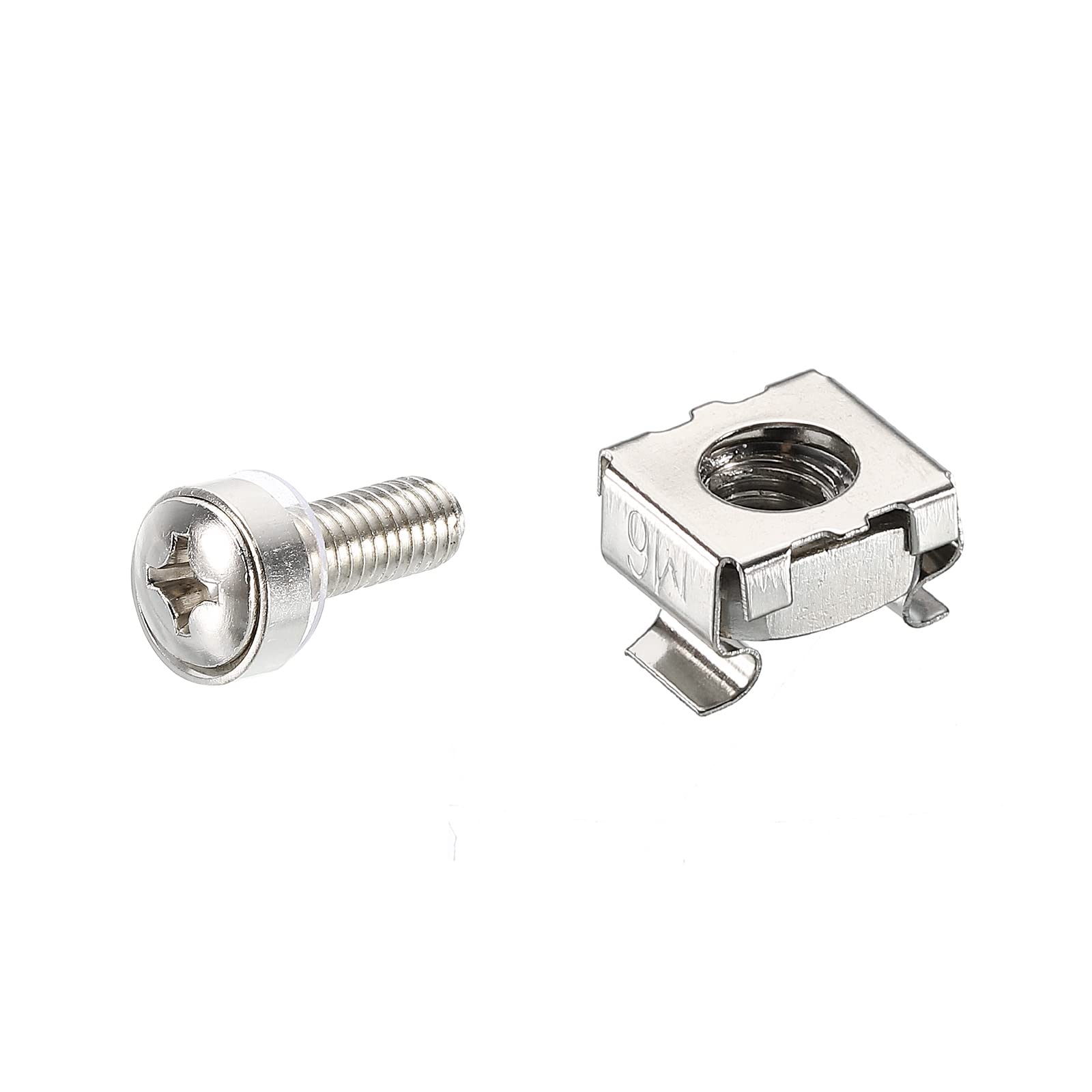 PATIKIL Rack Mount Cage Nuts M6x15mm Mounting Screws Iron Nickel Plated for Server Rack Cabinets with Washers, Silver Tone 40 Sets
