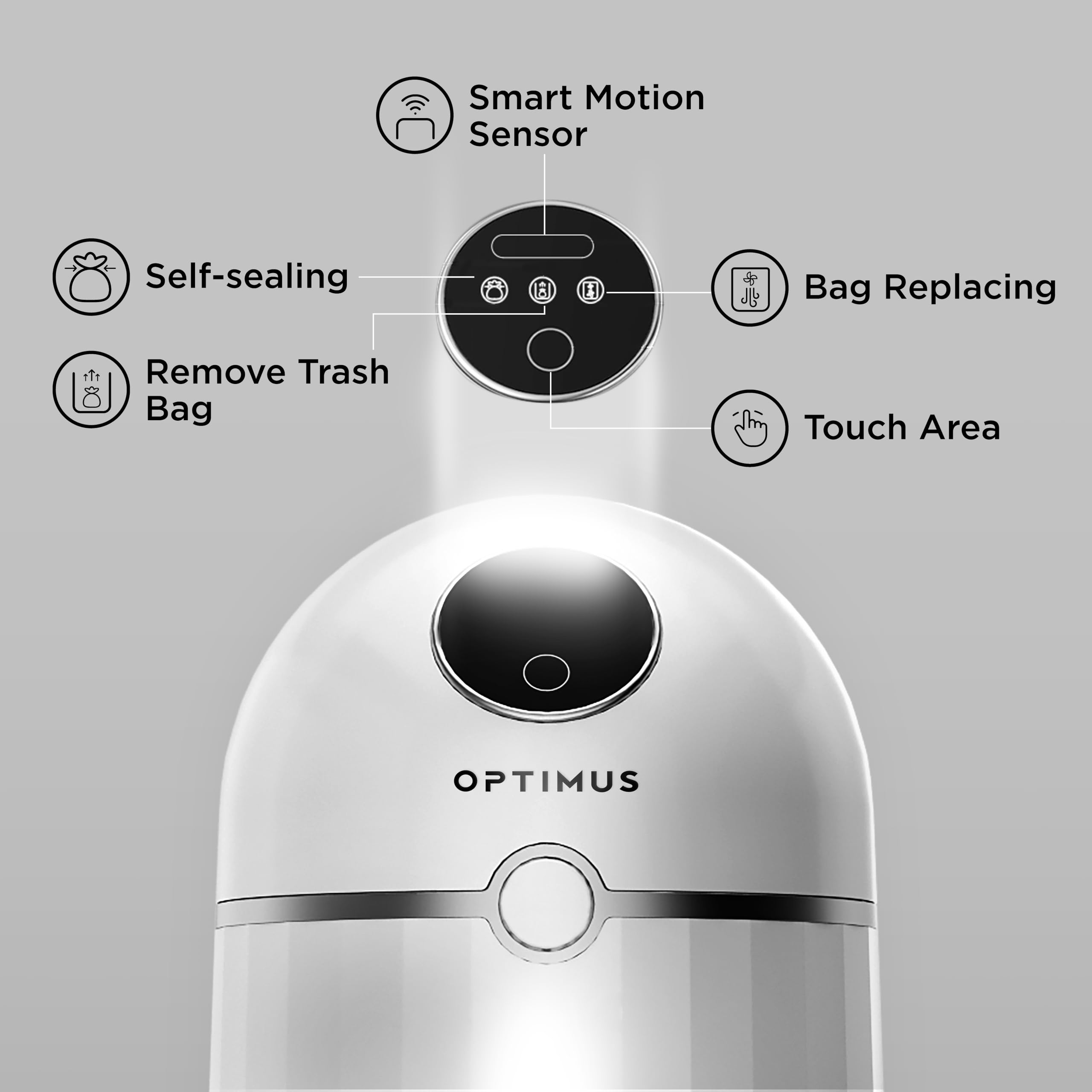 OPTIMUS TECHNOLOGY Automatic Trash Can Self Sealing and Self-Changing Smart Trash Can Motion Sensor Touchless Garbage can Kitchen Bathroom Office 6 Refill Bag Rings (Neos (6-Refill Bag))