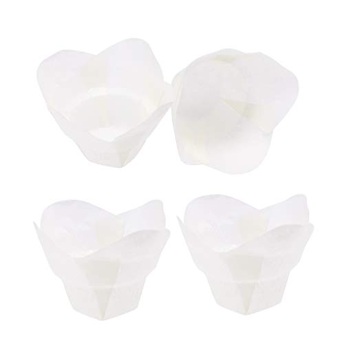 Luxshiny Cupcake Wrappers 100pcs Truffle Wrappers Paper Chocolate Candy Cups Flower Shaped Truffle Cups Baking Liners for Parties Cupcakes Muffins Mini Snacks White Cupcake Liners