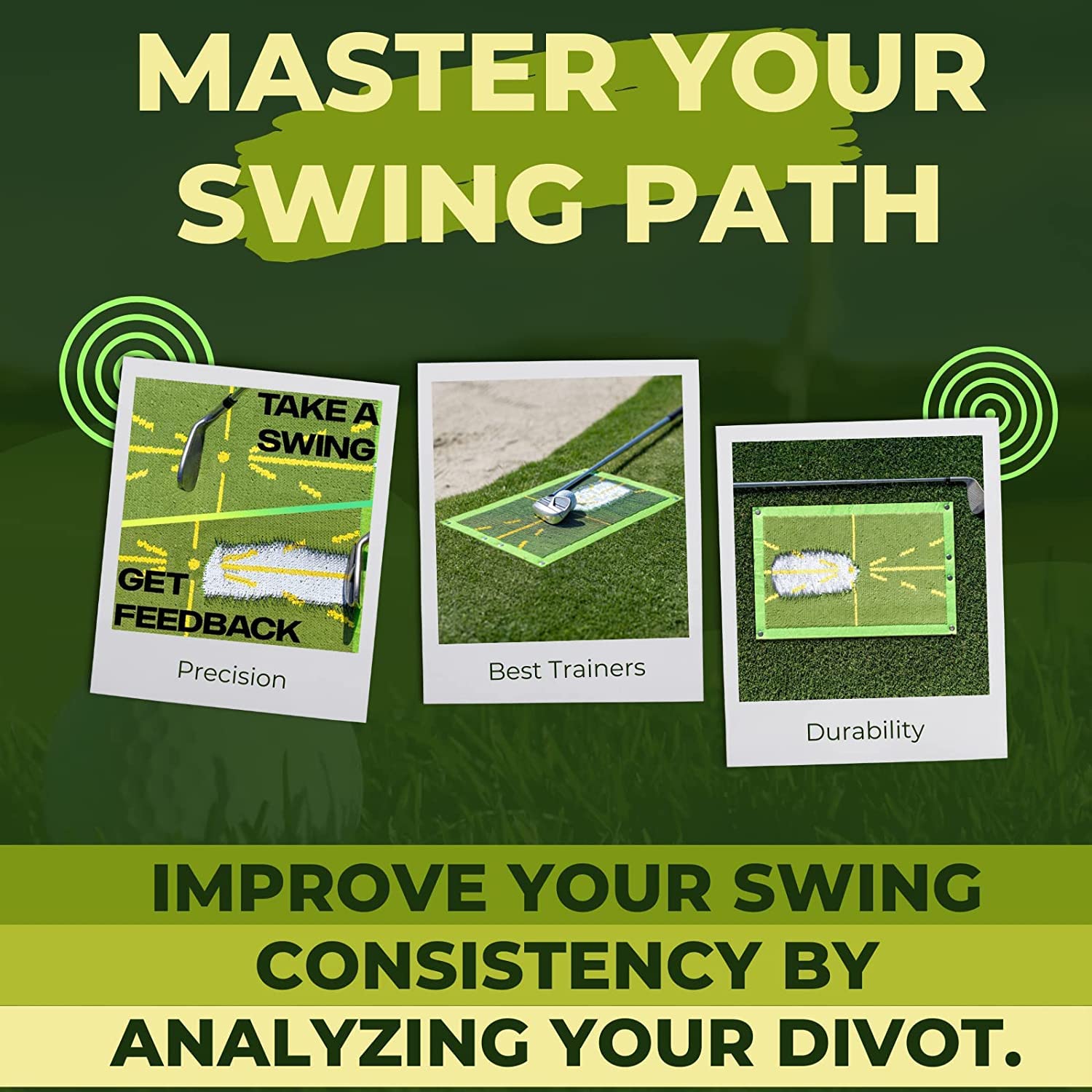 MOTEERLLU Golf Training Mat for Swing Detection Batting,Golf Hitting Impact Mat That Shows Swing Path,Golf Practice Aid Equipment with Golf Ball,Ground Nail,Climbing Nail for Indoor&Outdoor