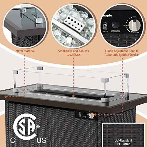 Outdoor Fire Pits,PAMAPIC Propane Fire Pit Table with Glass Wind Guard,42 Inch 50,000 BTU Auto-Ignition Outdoor Fire Tables for Garden Patio Backyard Deck Poolside