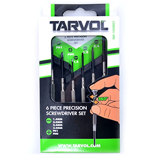 Precision Screwdriver Set (Set of 6 with Case) Flathead & Philips in 6 Different Sizes - Perfect Mini Screwdriver Bits for Jewelry Repair, Watch Repair, and More