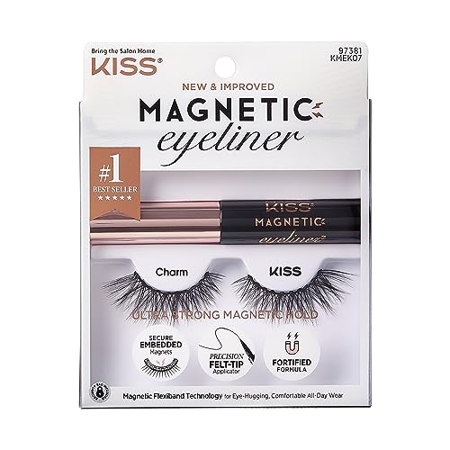 KISS Magnetic, False Eyelashes, Charm', 12 mm, Includes 1 Pair Of Magnetic Lashes, Magnetic Lash Eyeliner, Contact Lens Friendly, Easy to Apply, Reusable Strip Lashes