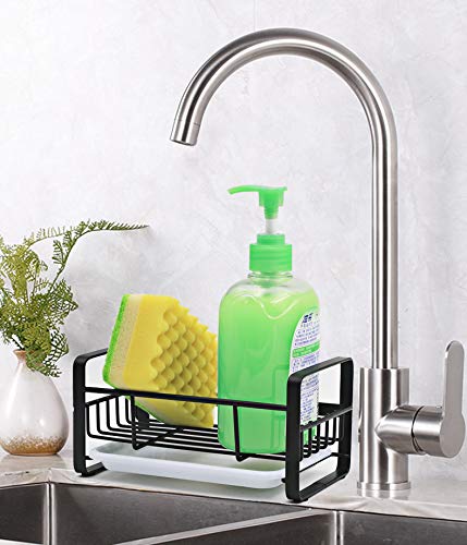 kaileyouxiangongsi Sponge Holder with Drain Pan - Kitchen Sink Organizer - Sink Caddy Holder - Sink Tray - Soap Holder - Stainless Steel (Black)
