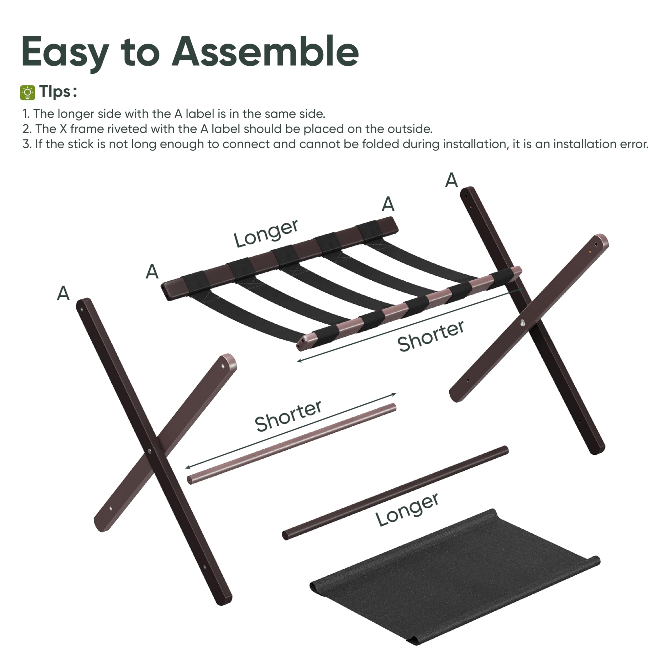 Smart FENDEE 2 Pack Luggage Rack, Folding Luggage Rack for Guest Room, Brown Bamboo Suitcase Stand Holds up to 131 lb, Luggage Stand with Storage Shelf for Hotel, Bedroom