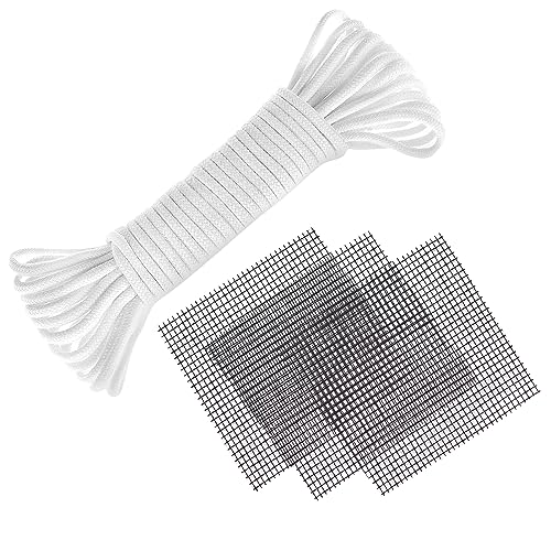 ORIMERC 200 Pcs 2 x 2 inch Plant Pot Drainage Hole Mesh Pad Screen with 30 feet Self Watering Hydroponic Wick Cord DIY Vacation Automatic Waterer Sitter Potted Bonsai Succulent Flower Bottom Grid Mat
